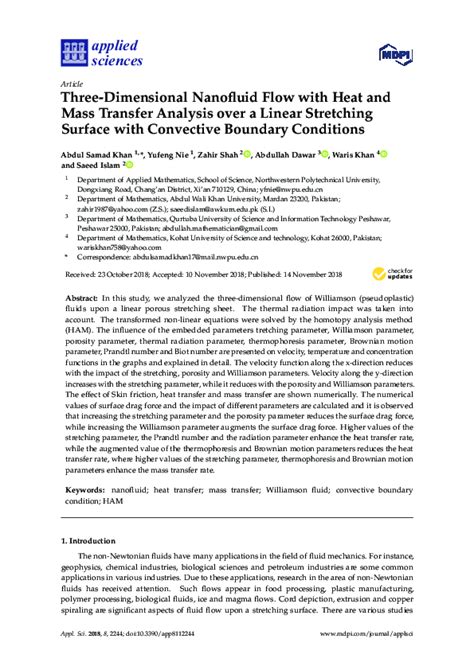 Pdf Three Dimensional Nanofluid Flow With Heat And Mass Transfer Analysis Over A Linear
