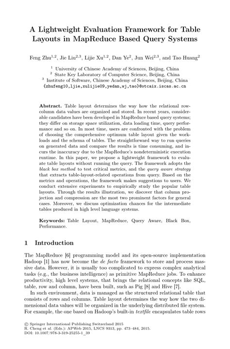 Pdf A Lightweight Evaluation Framework For Table Layouts In Mapreduce Based Query Systems