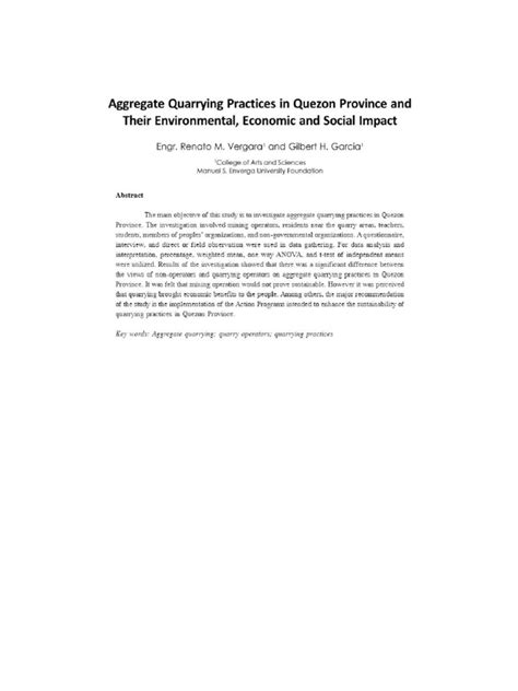 Aggregate Quarrying Practices In Quezon Province And Their