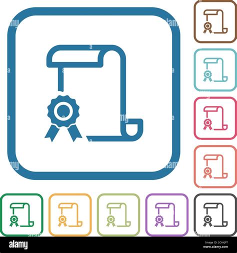 Scroll With Certificate On Left Simple Icons In Color Rounded Square Frames On White Background