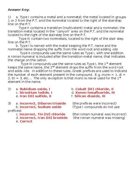 Periodic Table And Nomenclature Formative Assessment Binary Compounds