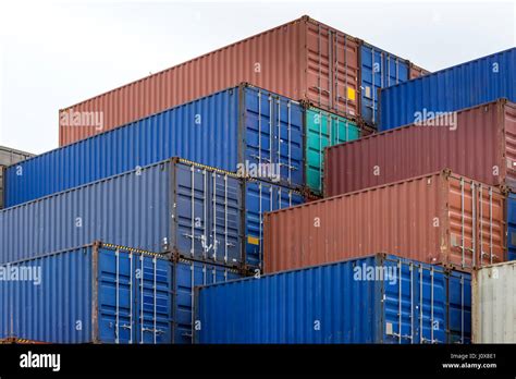 Cargo Containers Stack At The Pier Docks Stock Photo Alamy