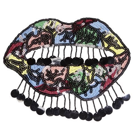 Sequin Sexy Mouth Patch With Sequin Tassels Cstown