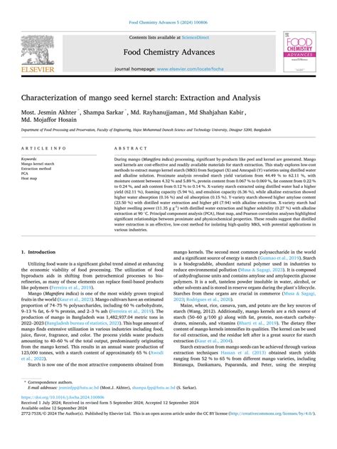 Pdf Characterization Of Mango Seed Kernel Starch Extraction And Analysis