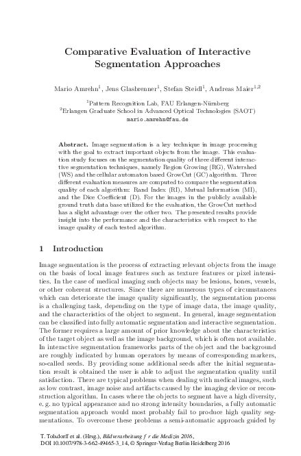 Pdf Comparative Evaluation Of Interactive Segmentation Approaches