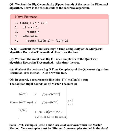 Solved Q1 Workout The Big O Complexity Upper Bound Of The