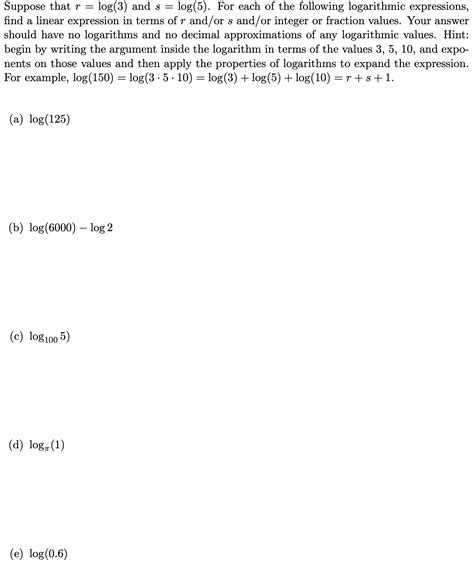 Solved Suppose That R Log And S Log For Each Of The Chegg Com