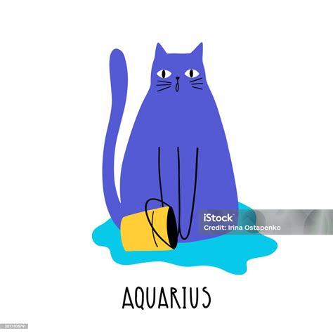 고양이 조디악 점성술 기호 물병자리 손 그리기 스타일입니다 벡터 그림 조디악 기호입니다 흰색 배경에 고립되어 있습니다 포스터