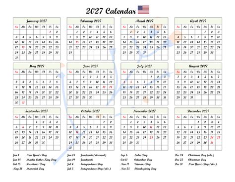 Printable 2027 Calendar On One Page Pdf