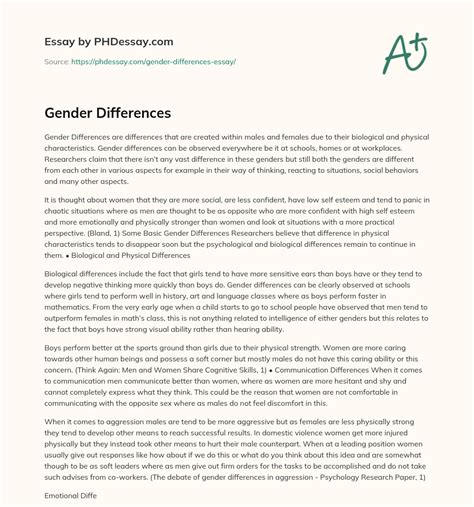 Gender Differences Essay Example