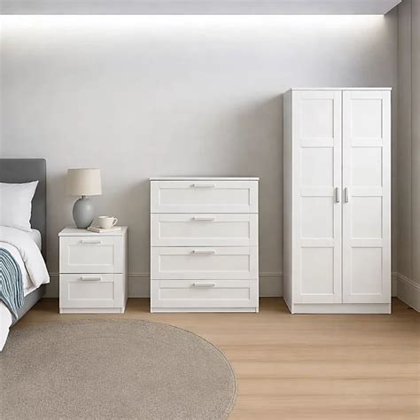 2 Door Wardrobe White Wooden Closet With 2 Shelves And Hanging Rail Oslo Range
