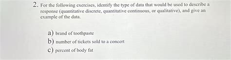 solved for the following exercises identify the type of