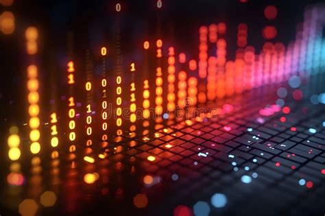 digital data visualization with binary code and glowing graphs for