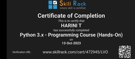 Harini Thiyagarajan On Linkedin Happy To Share My Certification On Completing Python