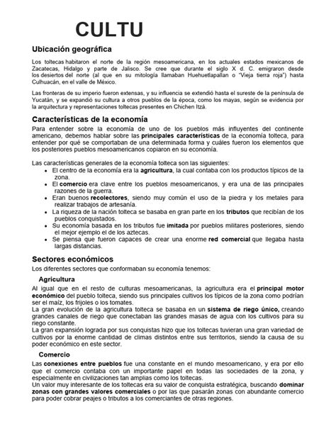 Cultura Tolteca Pdf Mesoamérica Agricultura