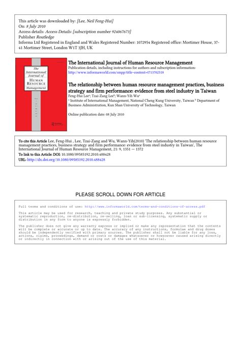 Pdf The Relationship Between Human Resource Management Practices Business Strategy And Firm