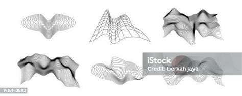 추상 와이어프레임 80s 스타일 세트 그래픽 요소를위한 그리드 라인의 복고풍 미래 기술 3d 메쉬 일러스트 디자인 양식 모음 테크놀로지에 대한 스톡 벡터 아트 및 기타