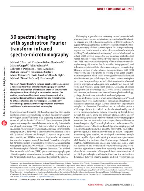 Pdf 3d Spectral Imaging With Synchrotron Fourier Transform Infrared Spectro Microtomography