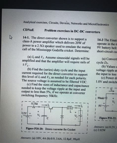 Analytical Exercises Circuits Devices Networks And Chegg