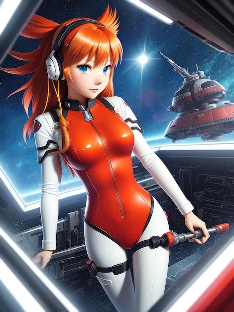 Premium Ai Image A Girl In A Red Suit With A Tank In The Background