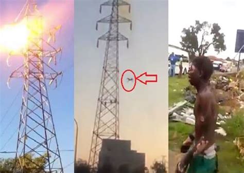 Caught On Camera Man Plunges Ft Down After He Was Struck By Volts Of Electricity On A