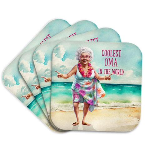 3drose Coolest Oma In The World Fun Beach Loving German Grandma Set Of 4 Coasters Cork