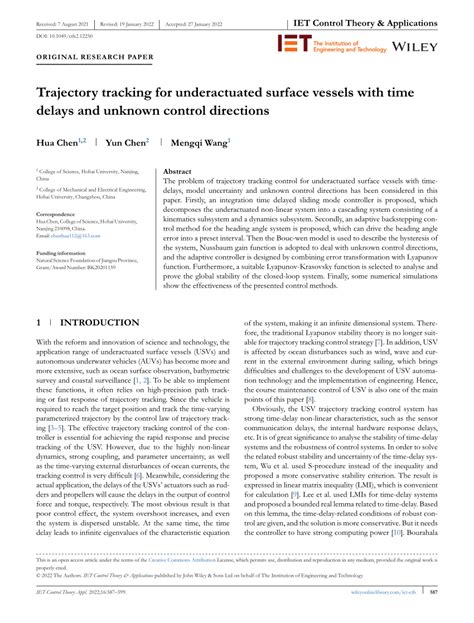 Pdf Trajectory Tracking For Underactuated Surface Vessels With Time Delays And Unknown Control