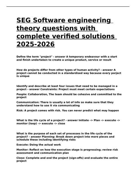 Seg Software Engineering Theory Questions With Complete Verified Solutions Software