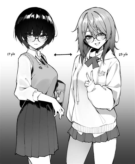 Seion Original Highres 2girls Age Difference Arrow Symbol Bag Breasts Character Age