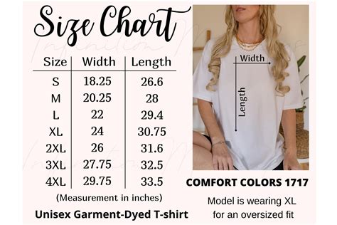Comfort Colors 1717 Tshirt Size Chart Graphic By InfiniTim Creative