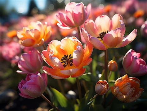 Premium Ai Image Tulip Flower Garden
