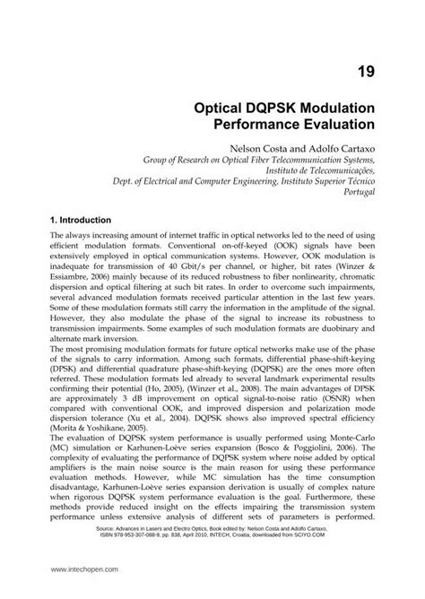 Pdf Optical Dqpsk Modulation Performance Evaluation Dokumentips