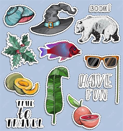 Premium Vector Stickers Set Exotic Objects Travel Concept
