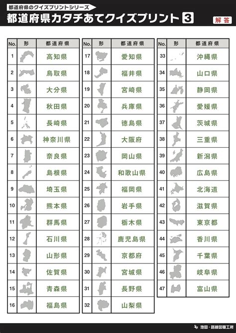 日本地図の学習用クイズプリント 30種類以上 National language Quiz Map