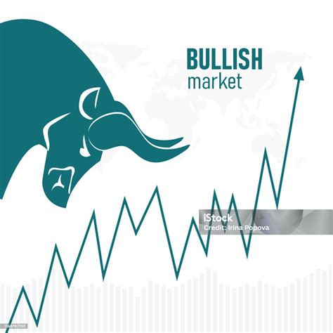 강세 시장 황소와 녹색 화살표입니다 차트와 표시기는 상승 추세를 표시합니다 강세 포인트 그래프의 추세 벡터 개선에 대한 스톡