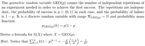 Solved The Geometric Random Variable Geo P Counts The