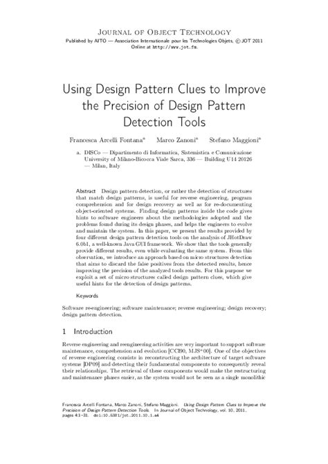 Pdf Using Design Pattern Clues To Improve The Precision Of Design Pattern Detection Tools