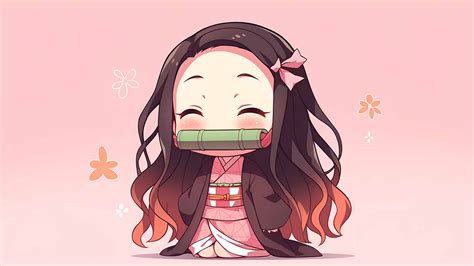 Nezuko Kamado Chibi Pink Gradient Desktop Wallpaper Cute Vibe