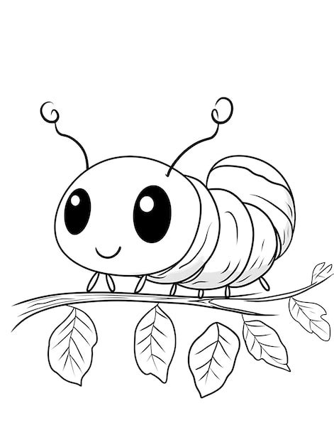 A Cartoon Bug Sitting On A Branch With Leaves Premium Ai Generated Image