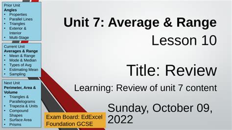Edexcel Gcse Foundation Unit 7 Averages And Range Teaching Resources