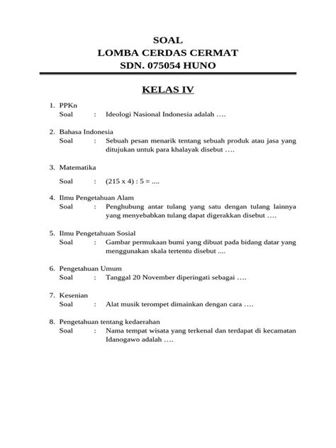 Soal Lomba Cerdas Cermat Copy Pdf