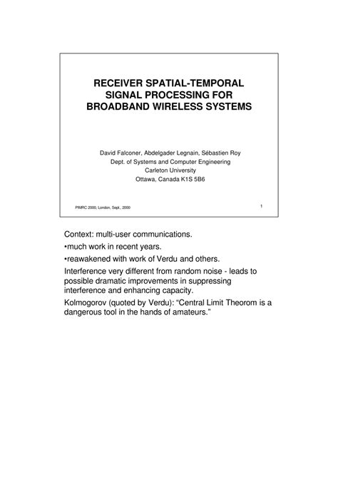 Pdf Receiver Spatial Temporal Signal Processing For Broadband Wireless Systems