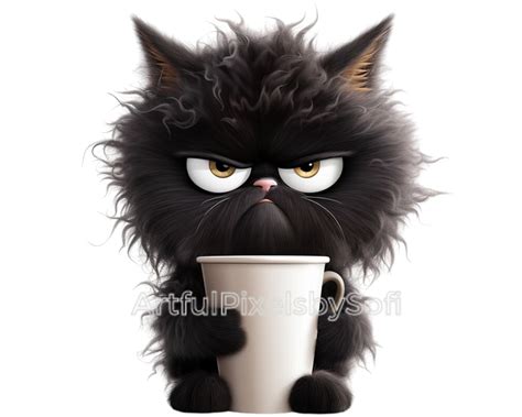 Grumpy Coffe Cat Clipart 10 Designs 406 Dpi Printable No Background Commercial Use Royalty