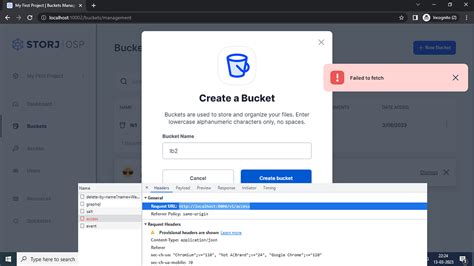 Getting Failed To Fetch Error While Bucket Creation In Satellite Console Developer