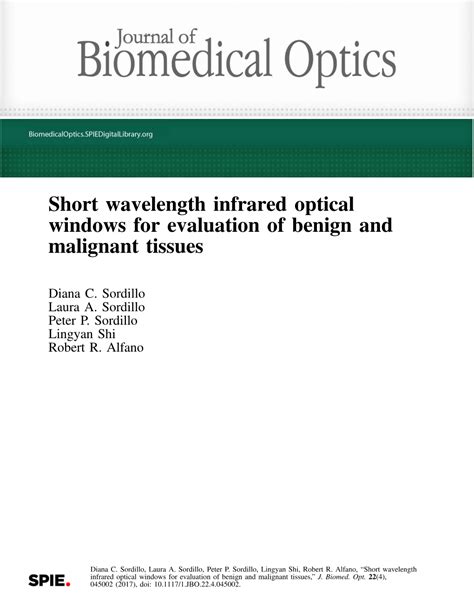 Short Wavelength Infrared Optical Windows For Evaluation Of Benign And Malignant Tissues Docslib