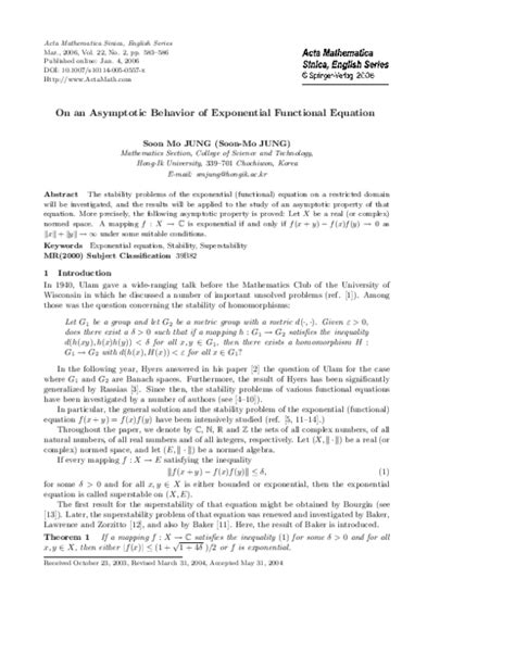 Pdf On An Asymptotic Behavior Of Exponential Functional Equation