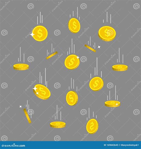 平面金币雨 从天而降的钱 突显背景中的飞黄金比特币 美元收入下降 库存例证 插画 包括有 利润 便士 169843645