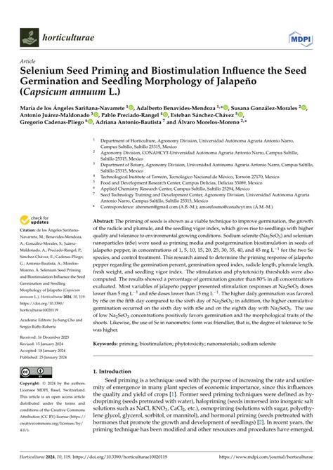 Pdf Selenium Seed Priming And Biostimulation Influence The Seed Germination And Seedling
