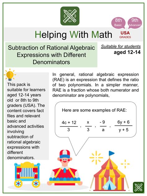 Addition And Subtraction Of Rational Expressions Worksheet