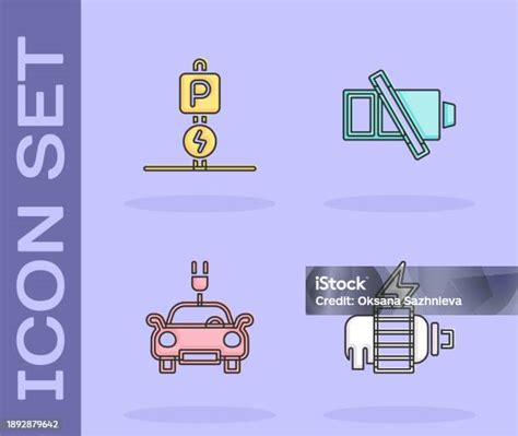 전기 모터 주차 전기 자동차 충전 및 배터리 부족 아이콘을 설정합니다 벡터 가득 찬에 대한 스톡 벡터 아트 및 기타 이미지 가득 찬 계기판 측정기 교통수단 Istock